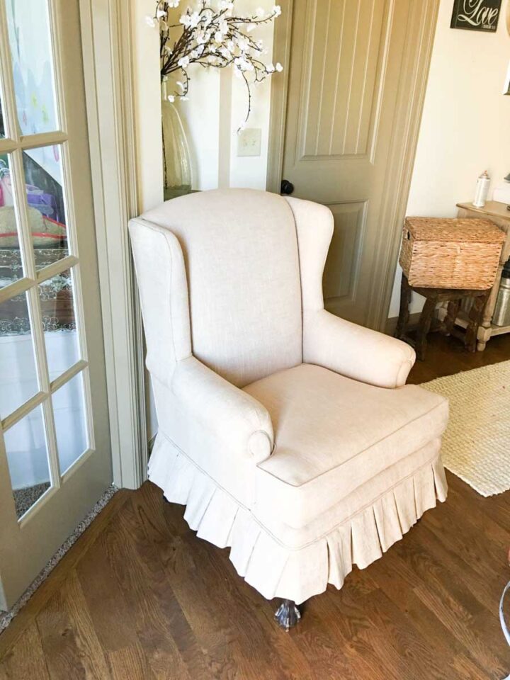 DIY Reupholstered Wingback Chair: Before and After Makeover